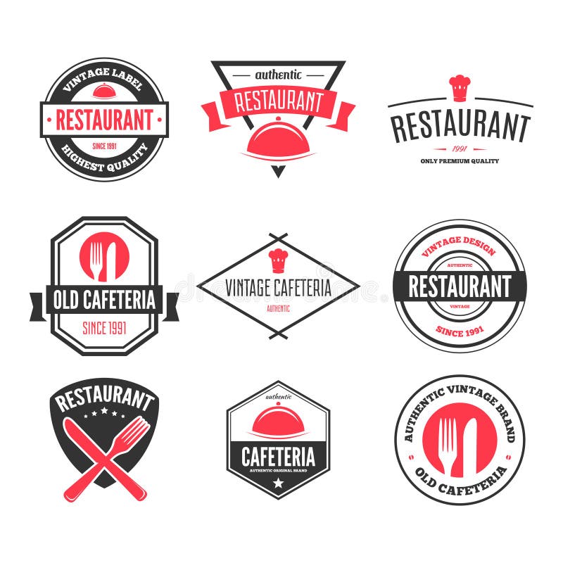 Restaurant Logos, Badges and Labels Design Elements Set in Vintage ...
