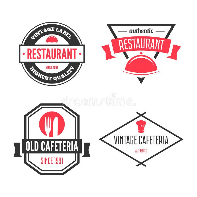 Restaurant Logos, Badges and Labels Design Elements Set in Vintage ...