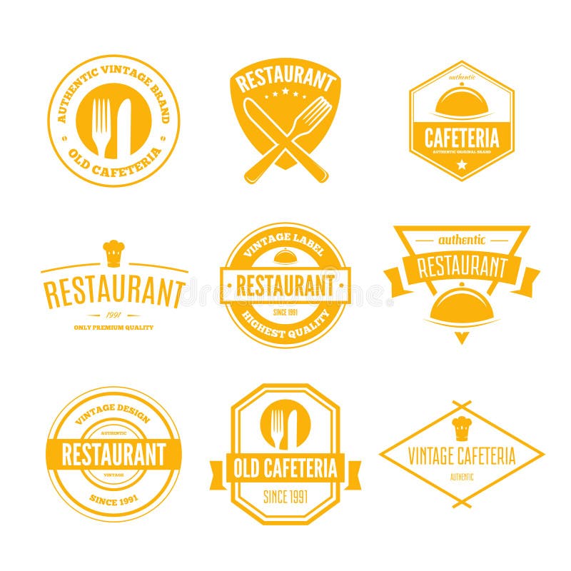 Restaurant Logos, Badges and Labels Design Elements Set in Vintage ...