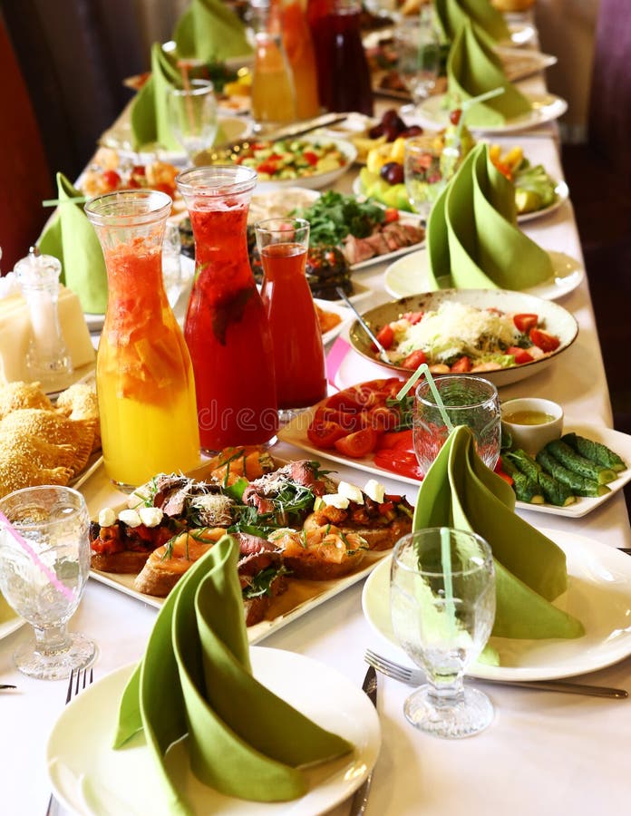 Restaurant Long Table Served with Snack Food Stock Photo - Image of ...