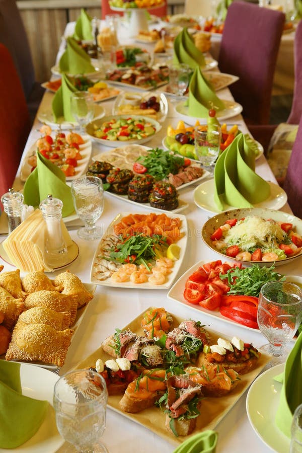 Restaurant Long Table Served with Snack Food Stock Image - Image of ...