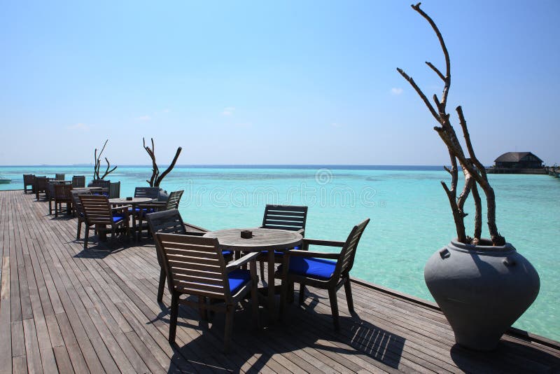 Restaurant on Maldives Beach Stock Photo - Image of ocean, sandbeach ...