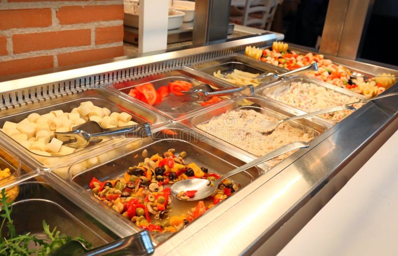 Restaurant with many foods stock photo. Image of restaurant - 140768244