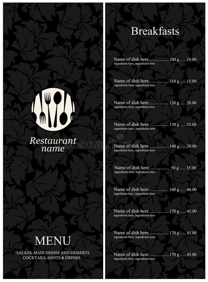Black and White Restaurant Menu Design Template Layout Stock Vector ...
