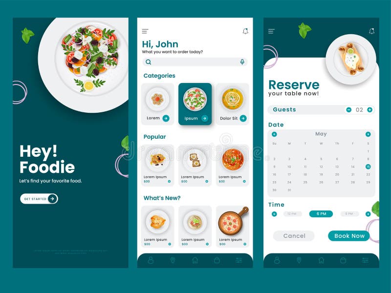 Restaurant Menu App UI, Gui Screen Including Login, Reserve Table ...