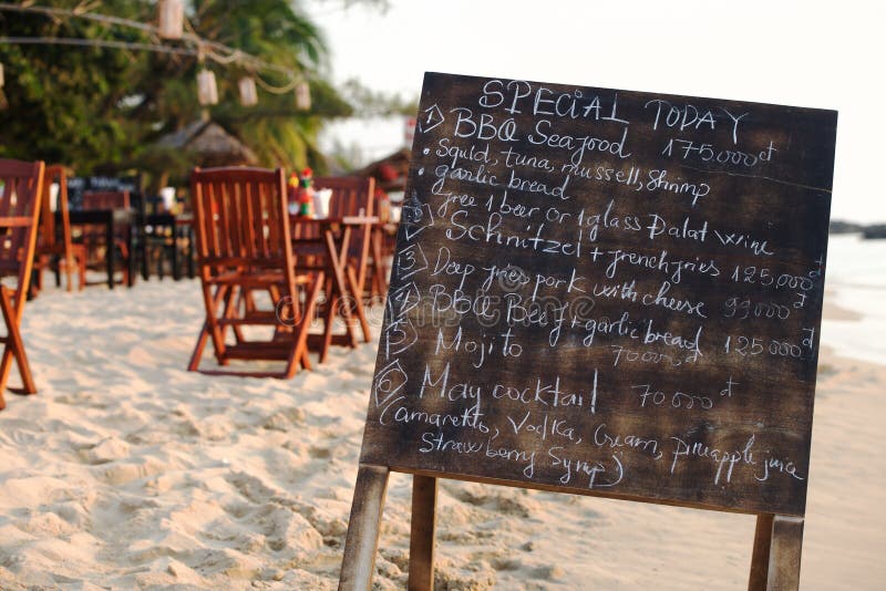 Restaurant Menu Board on the Beach Stock Photo - Image of sand, meal ...