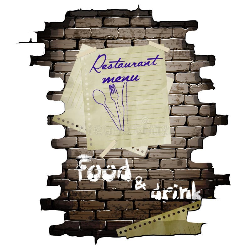 Restaurant Menu Brick Wall and a Piece of Papers Stock Vector ...