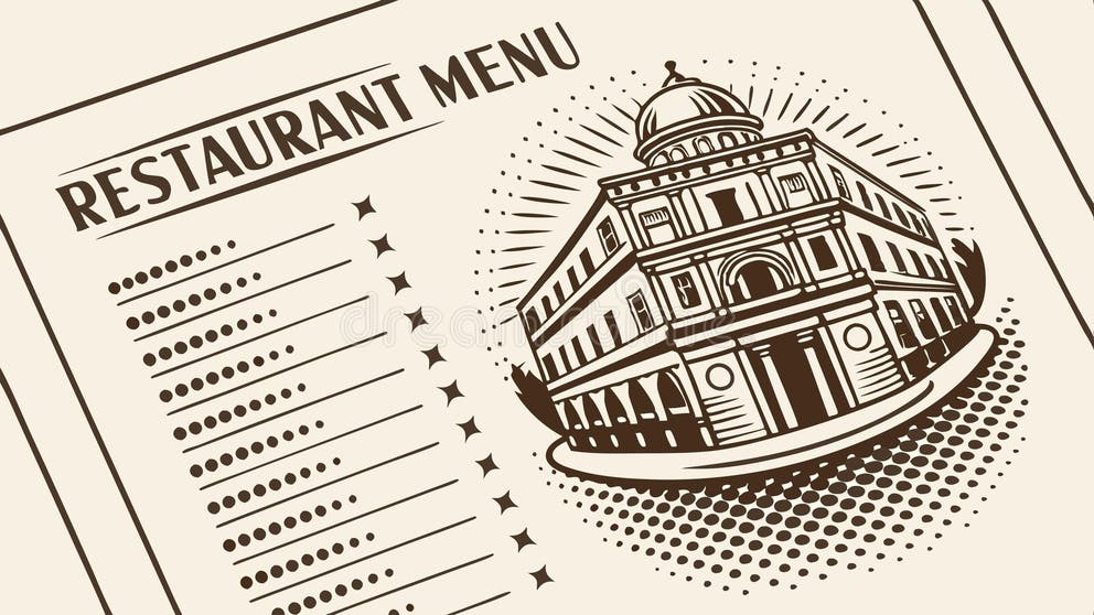 Restaurant Menu with Building, Dining and Culinary Theme Illustration ...