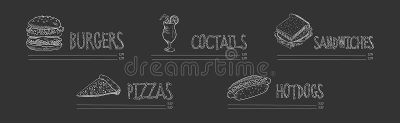 Restaurant Menu Chalk Drawn Dish and Meal Vector Set Stock Vector ...