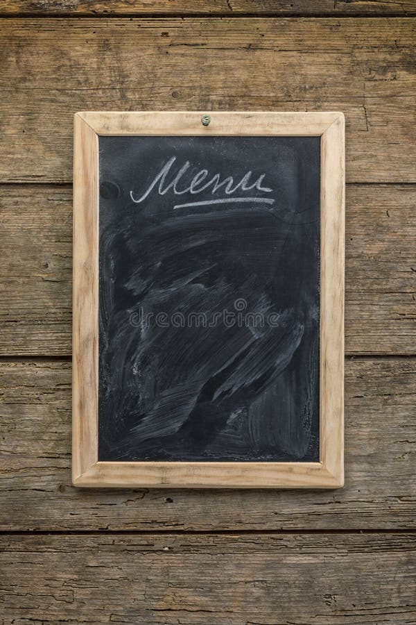 Restaurant Menu Chalkboard on Rustic Wooden Wall Stock Photo - Image of ...