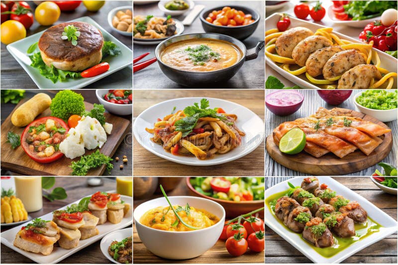 Restaurant Menu Collage â€ Set of Various Meals for Culinary ...