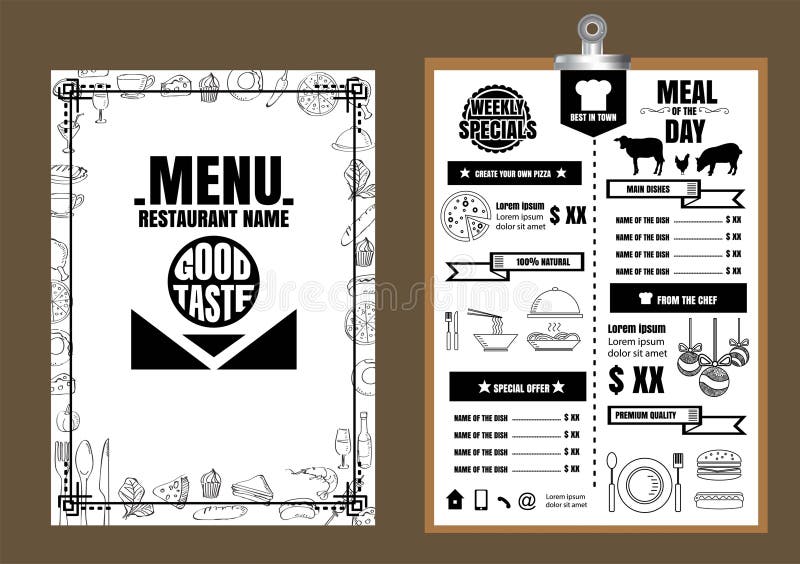 Restaurant Menu Design Avec Fond De Tableau Noir Illustration de ...