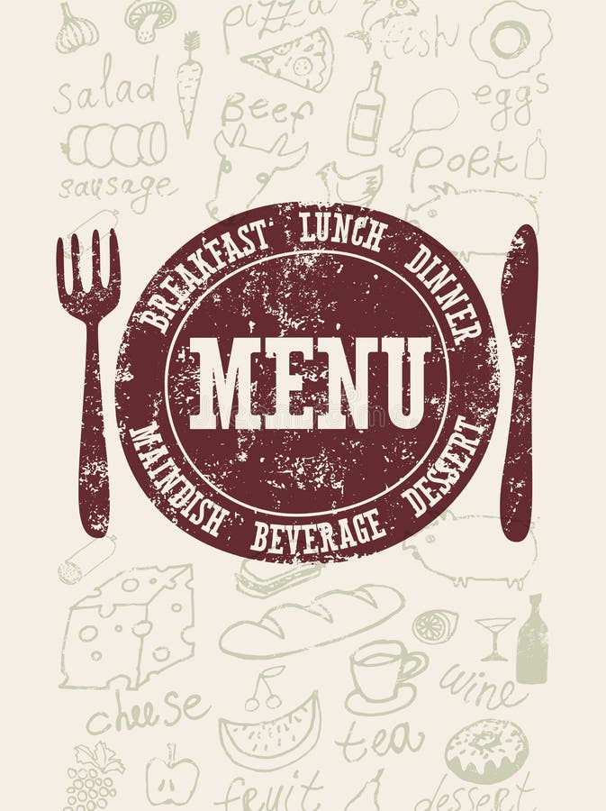 Restaurant Menu Design. Typographical Retro Poster with Stamp and Hand ...