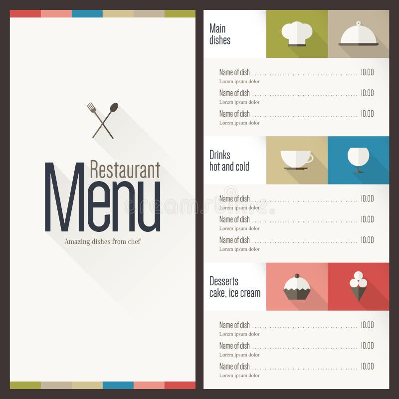 Restaurant Menu. Flat Design Stock Vector - Illustration of retro, sign ...