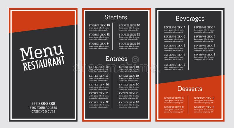 Orange Restaurant Menu Flyer Template Layout Stock Vector ...