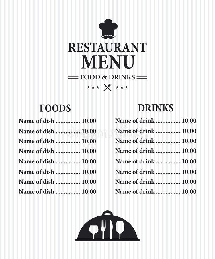 Restaurant Menu Food and Drinks Retro Style Design on a White ...