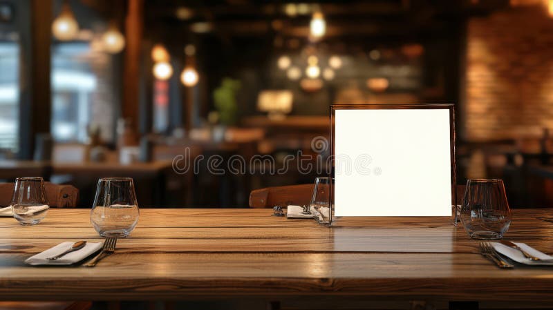 Restaurant Menu Frame Blank Acrylic Card Wooden Table Setup Blurred ...
