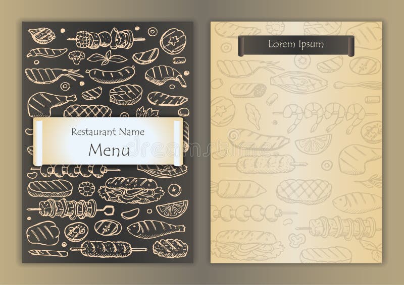 Restaurant Menu with Grill Hand Drawn Doodle Elements Stock Vector ...
