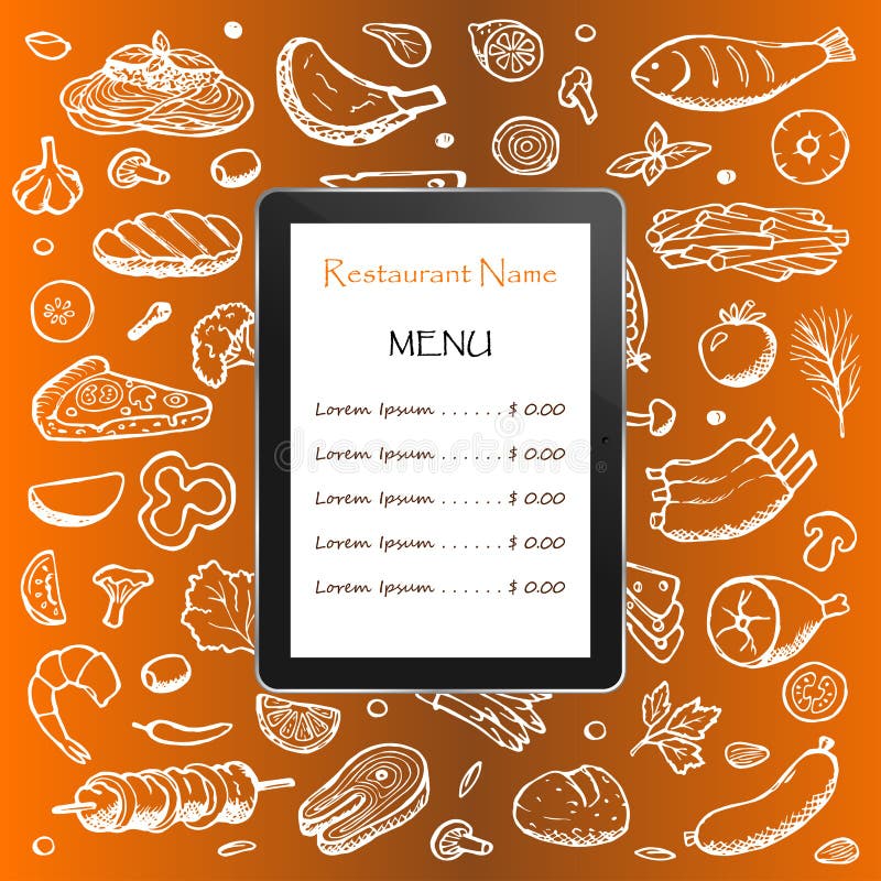 Restaurant Menu with Grill Hand Drawn Doodle Elements Stock Vector ...