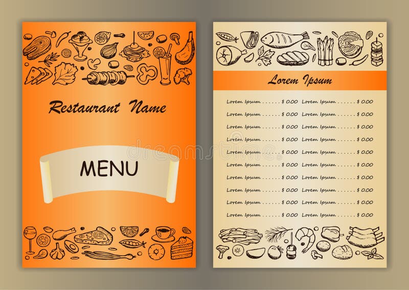 Restaurant Menu with Barbecue Hand Drawn Doodle Elements Stock Vector ...