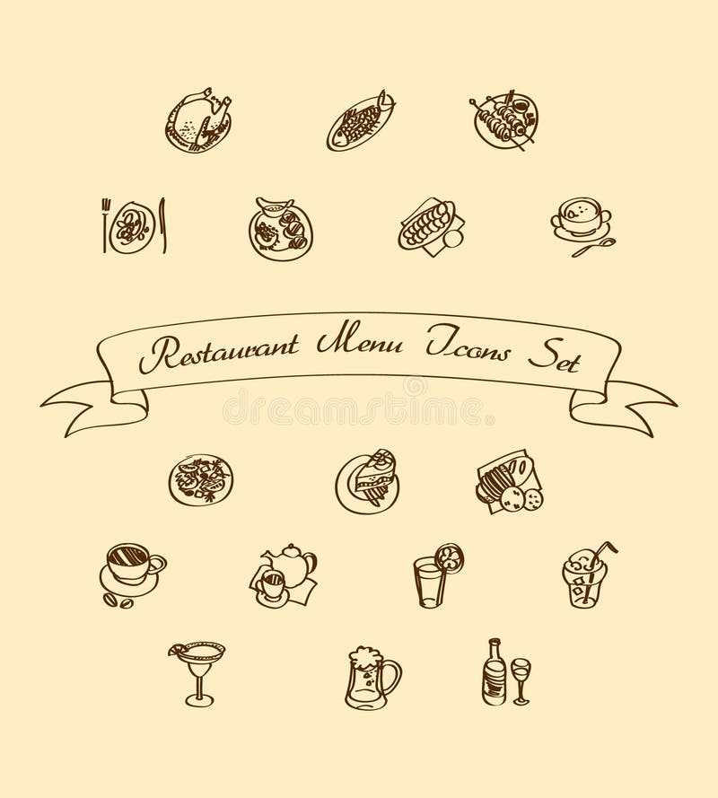 Restaurant Menu Icons Set stock vector. Illustration of lunch - 50923206