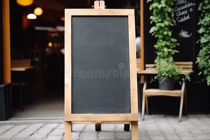 Restaurant Menu Mockup. Empty Blackboard on Wooden Stand Stock ...