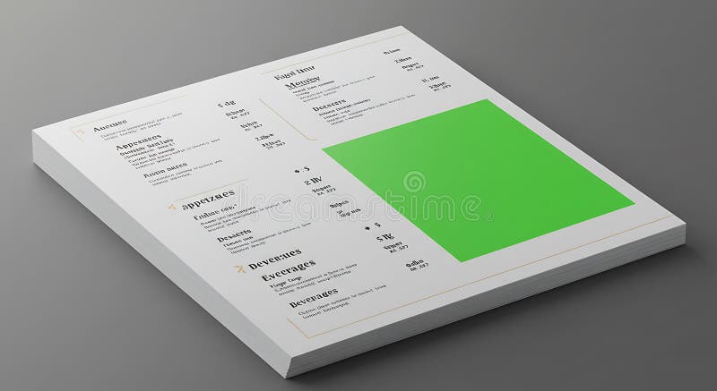 Restaurant Menu Mockup Template on Stack of Paper with Green ...