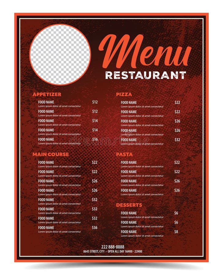 Restaurant Menu Modern Red Design Layout Stock Vector - Illustration of ...