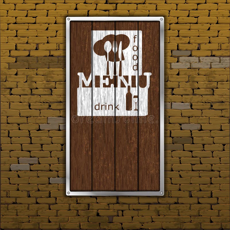 Restaurant Menu Old Brick Wall Wood Sheet Stock Vector - Illustration ...