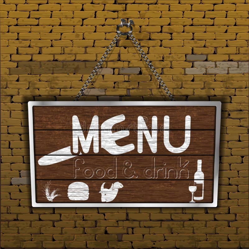 Restaurant Menu Old Brick Wall Wood Sheet Stock Vector - Illustration ...