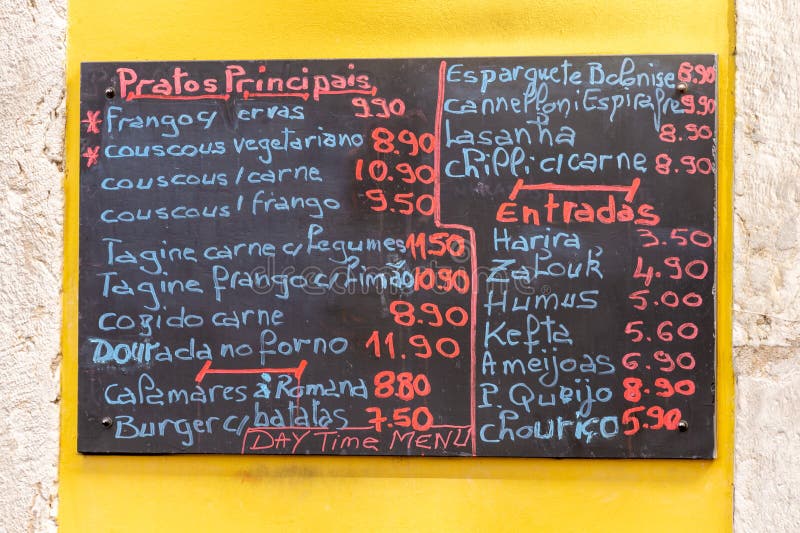 Restaurant Menu in Portugal Stock Image - Image of information, lunch ...