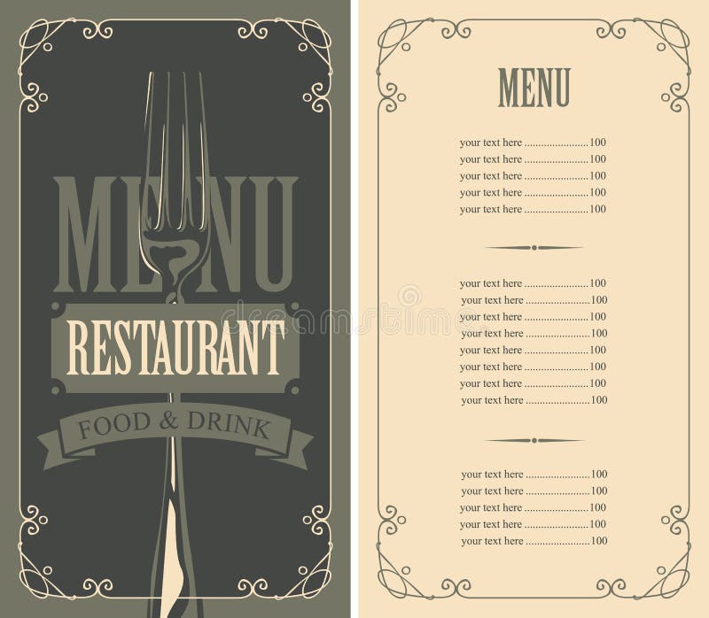 Restaurant Menu with Price List, Fork and Ribbon Stock Vector ...