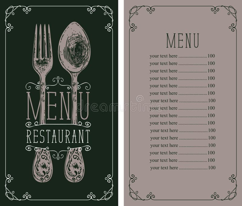 Restaurant Menu with Price List, Realistic Fork and Spoon Stock Vector ...