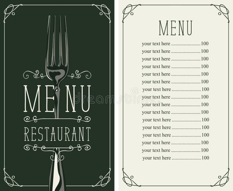 Restaurant Menu with Price List and Realistic Fork Stock Vector ...