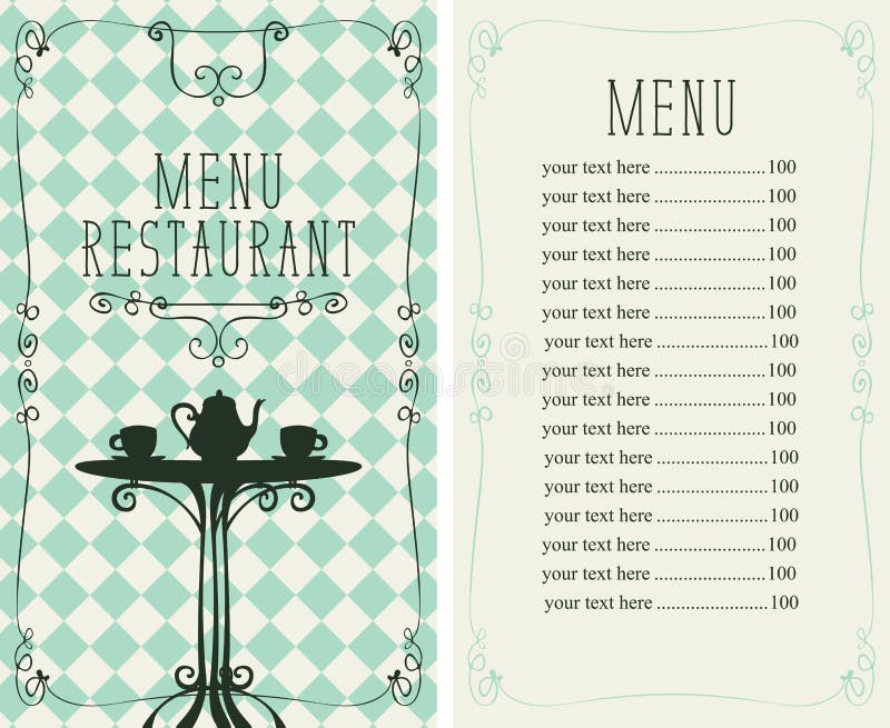 Restaurant Menu with Price List and Served Table Stock Vector ...