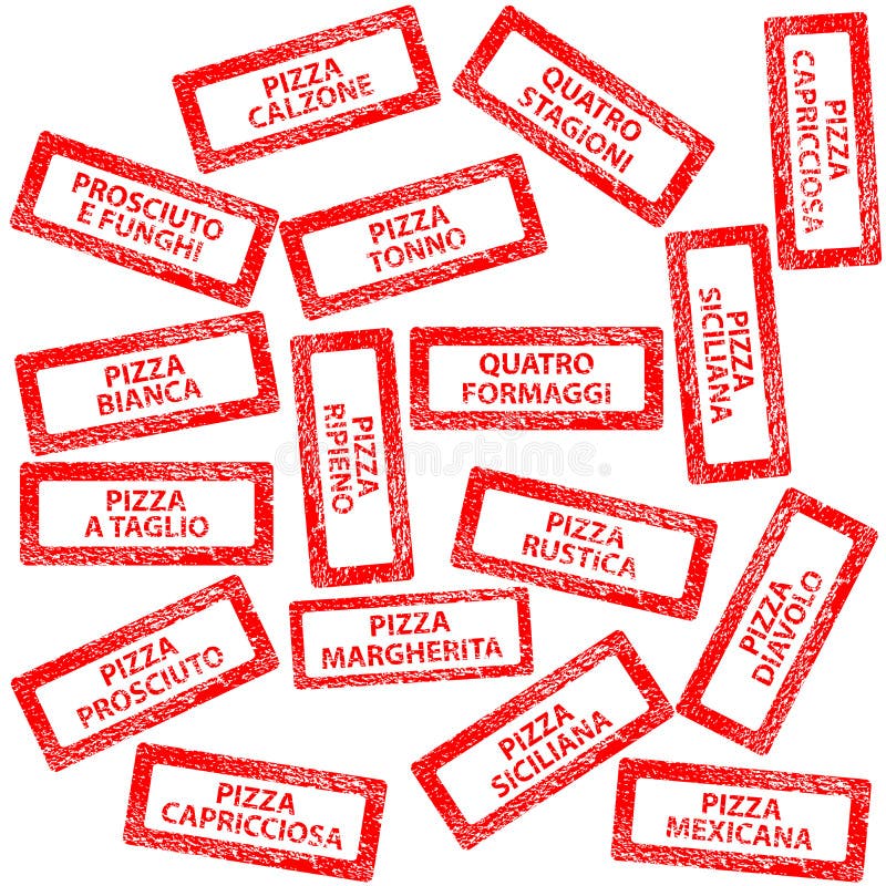 Restaurant Menu, Rubber Stamps with Pizza Types Stock Vector ...