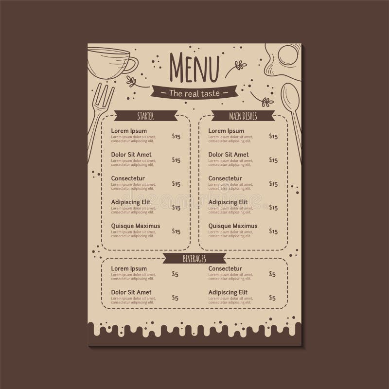Restaurant Menu Template in Brown Stock Vector - Illustration of menu ...