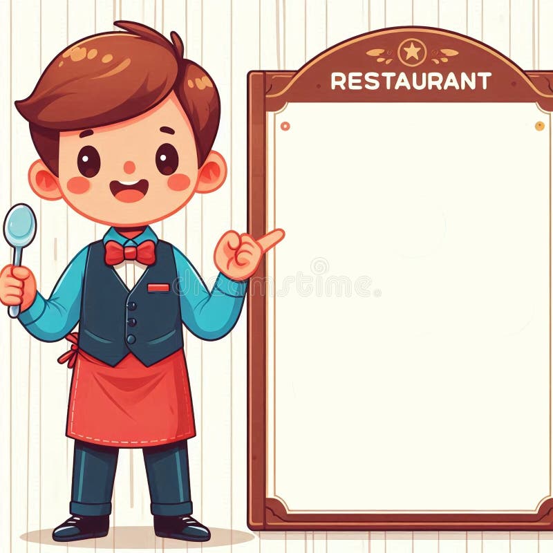 Restaurant Menu Template with Cute Waiter Cartoon Character Stock ...