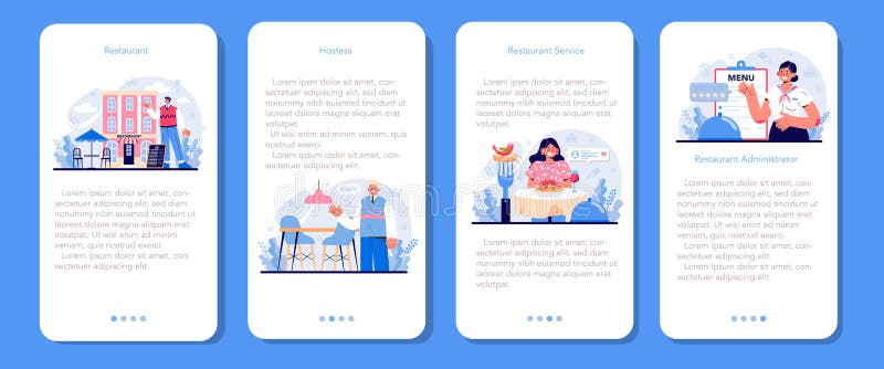 Restaurant Mobile Application Banner Set. Caffe Employees Stock Vector ...