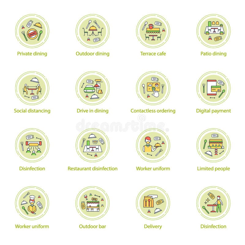 Restaurant New Normal Concept Line Icons Stock Vector - Illustration of ...