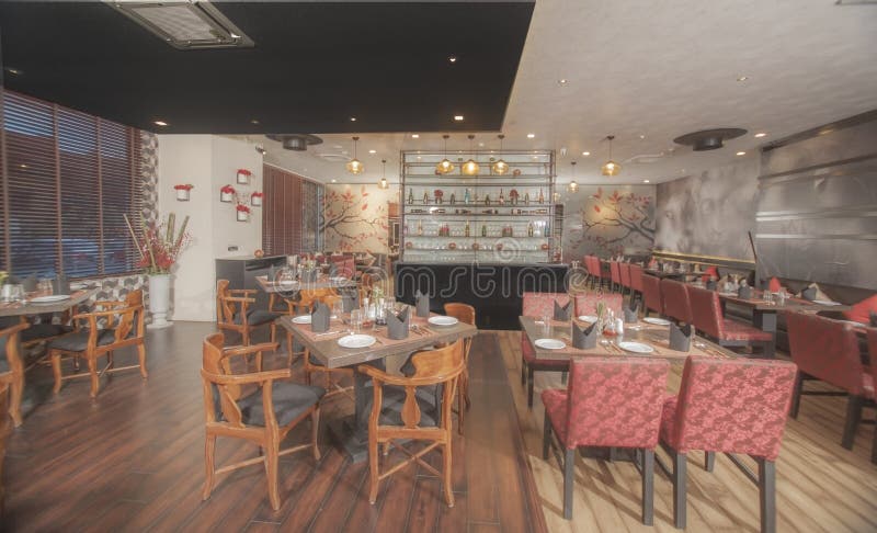 Bar Restaurant with Nice Interiors Stock Photo - Image of decoration ...