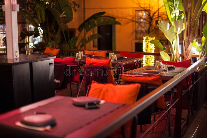 Restaurant at Night in the City Centre Stock Image - Image of dining ...