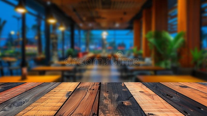 Restaurant Night Scene with Empty Table and Blurry Background Stock ...