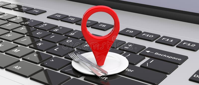 Map Pointer Location and Place Setting on Laptop. 3d Illustration Stock ...