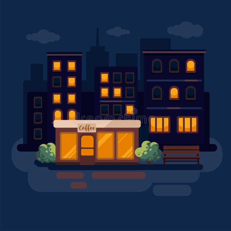 Restaurant Outside Area at Night. Dark Cityscape Stock Vector ...