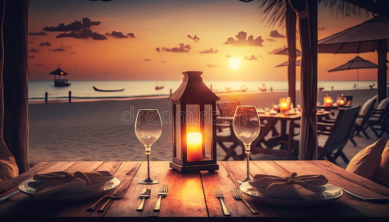 Restaurant Overlooking the Beach on a Tropical Island at Sunset with ...