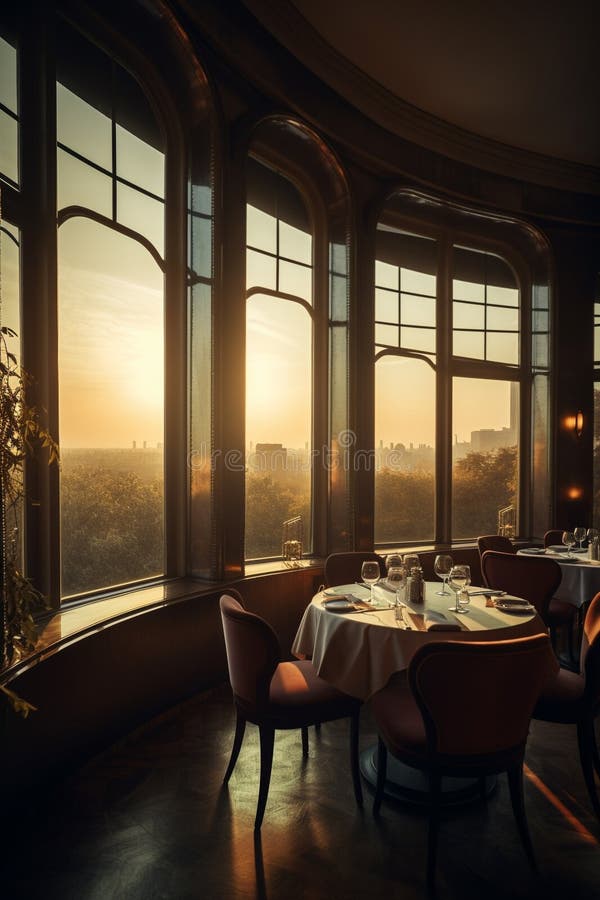 Restaurant with a Panoramic View of the Night City. AI Generated Stock ...