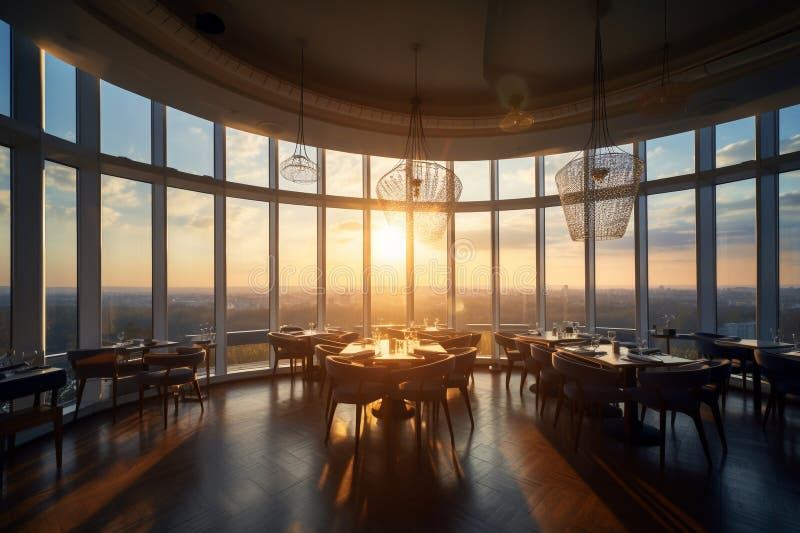 Restaurant with a Panoramic View of the Night City. AI Generated Stock ...