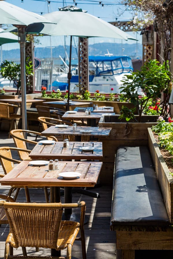Restaurant Patio with San Francisco Bay in Background Stock Image ...