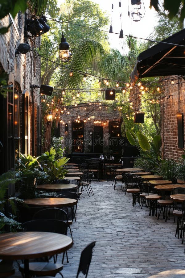 Restaurant Patio Tables Chairs Lit Up Lights Stock Photos - Free ...